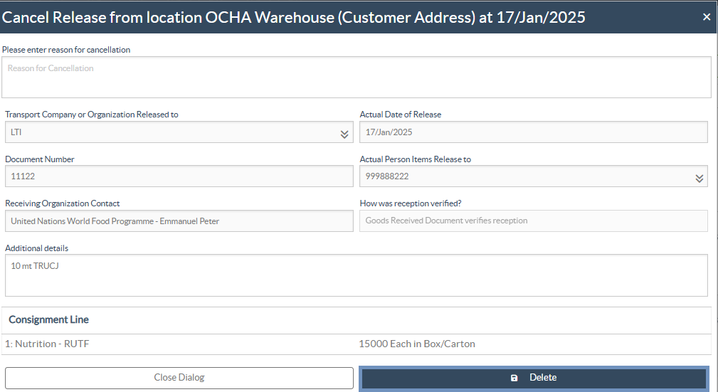 Release History | Relief Item Tracking Application (RITA) User Guide